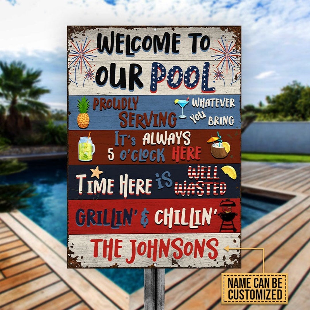 Personalized Pool Welcome Metal Signs, Funny Pool Sign, Outdoor Sign ...