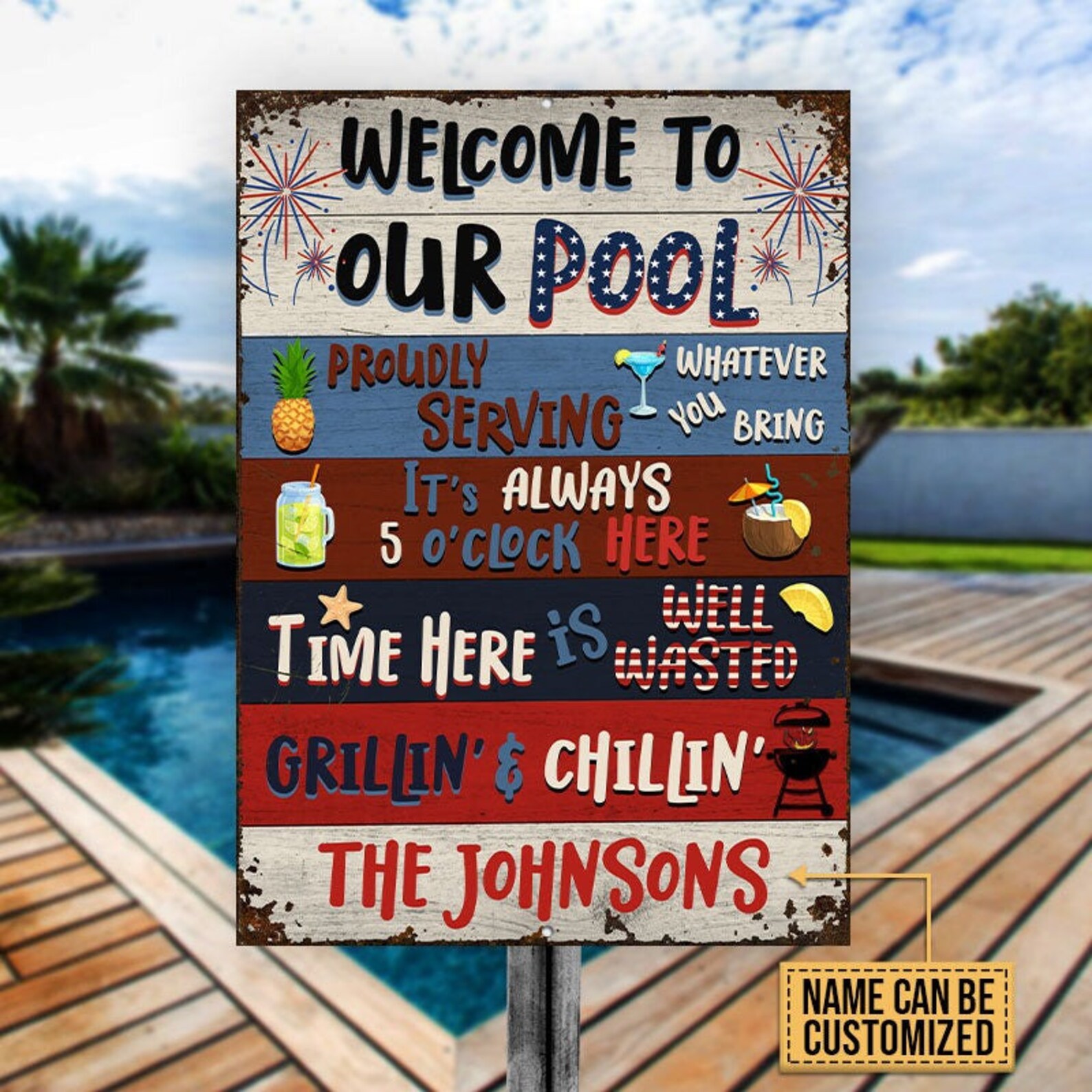 Personalized Pool Welcome Metal Signs, Funny Pool Sign, Outdoor Sign ...