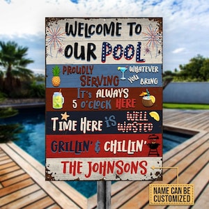 Personalized Pool Welcome Metal Signs, Funny Pool Sign, Outdoor Sign ...