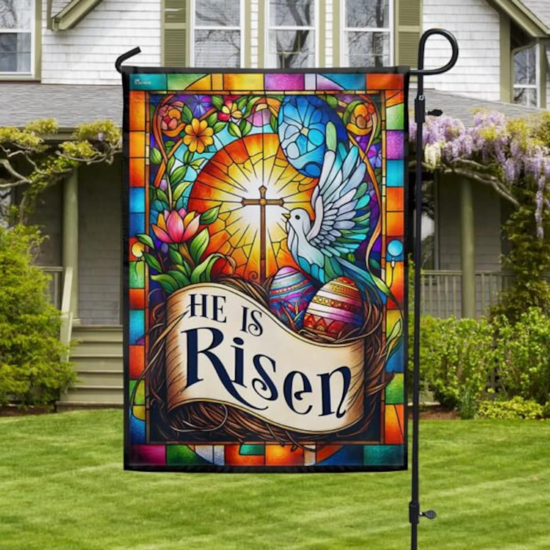 He is Risen Easter Flag, Easter Garden Flag, Yard Decor, Easter Egg ...