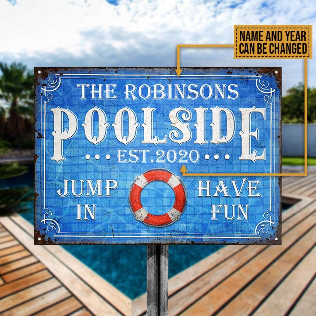 Personalized Swimming Pool Jump in Metal Signs, Funny Pool Sign ...