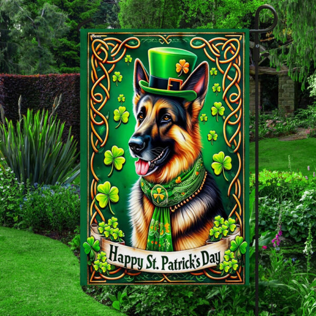 Saint Patrick’s Day Welcome German Shepherd Dog Flag, Garden House Flag ...