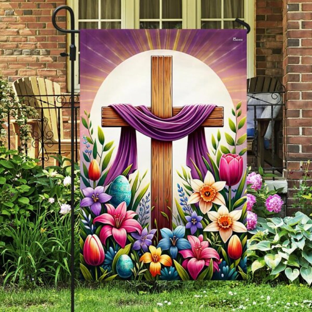 Easter Day Christian Cross Flag, Easter Garden Flag, Easter Egg Flag ...