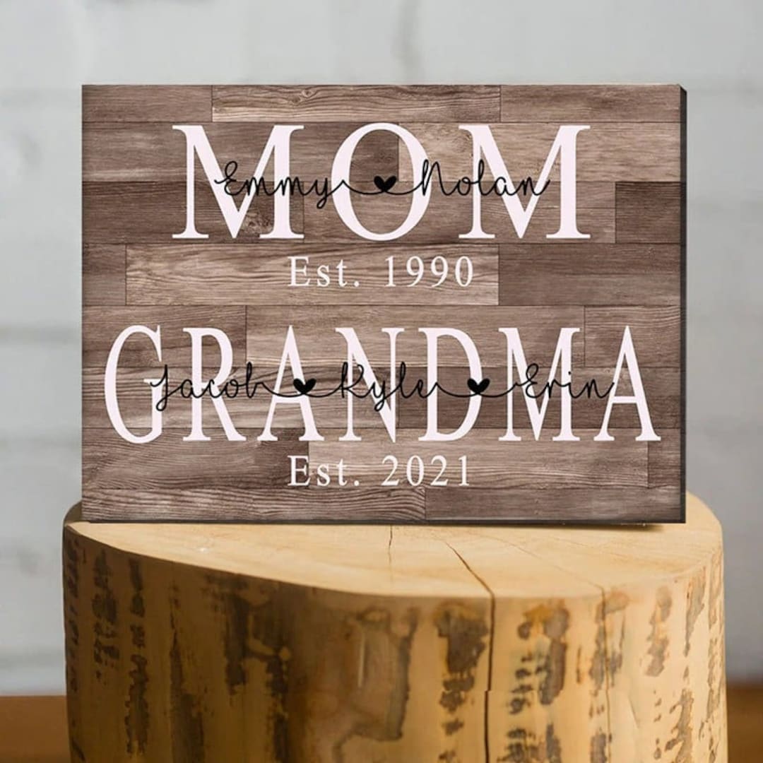 Personalized Mom Est Grandma Est Canvas Prints With Grandkids, Gift for ...