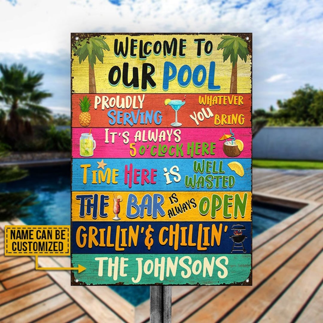 Welcome to Pool Bar Grilling Metal Signs, Funny Pool Sign, Outdoor Sign ...