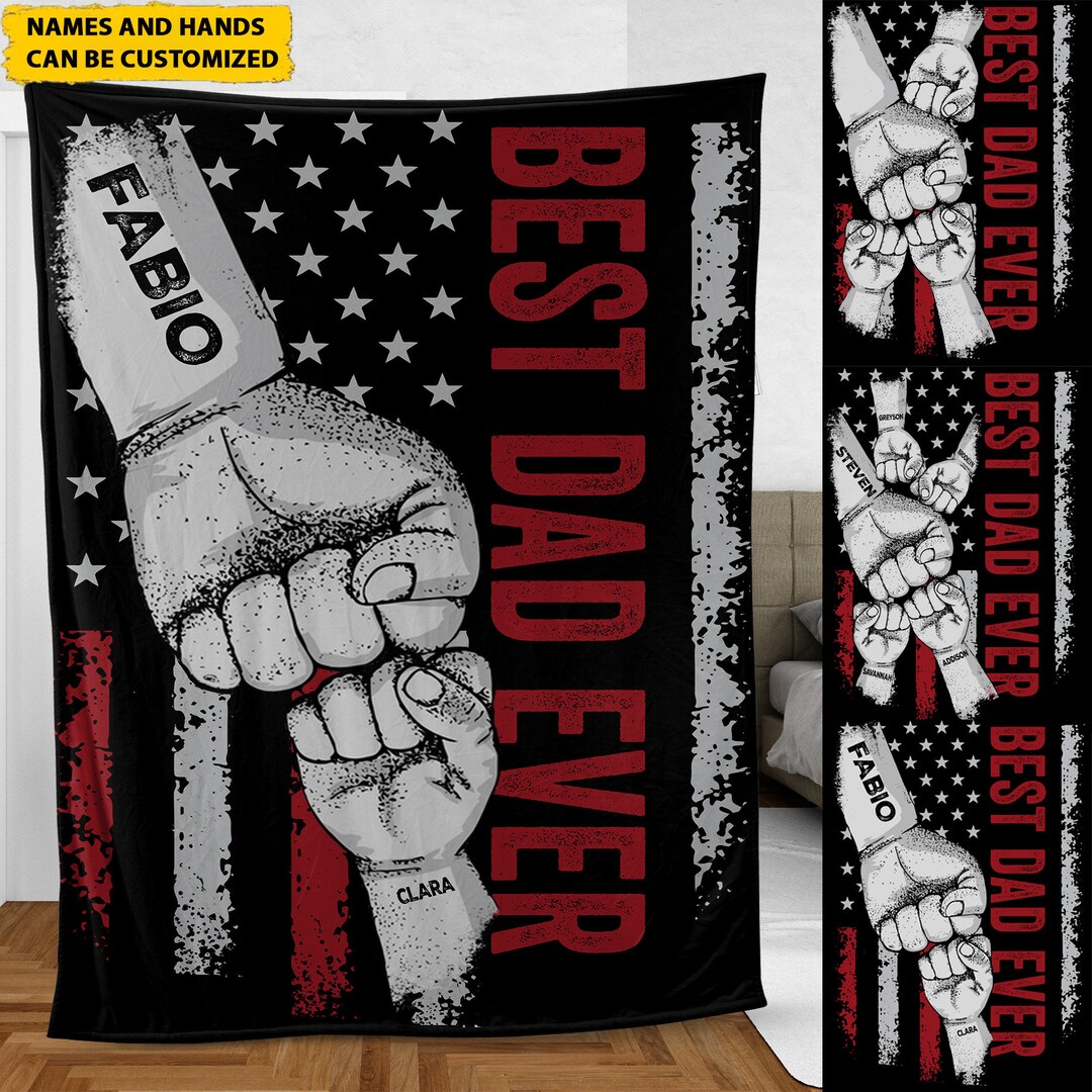Personalized Father's Day Fist Bump Blanket, Custom Father Kids Names ...