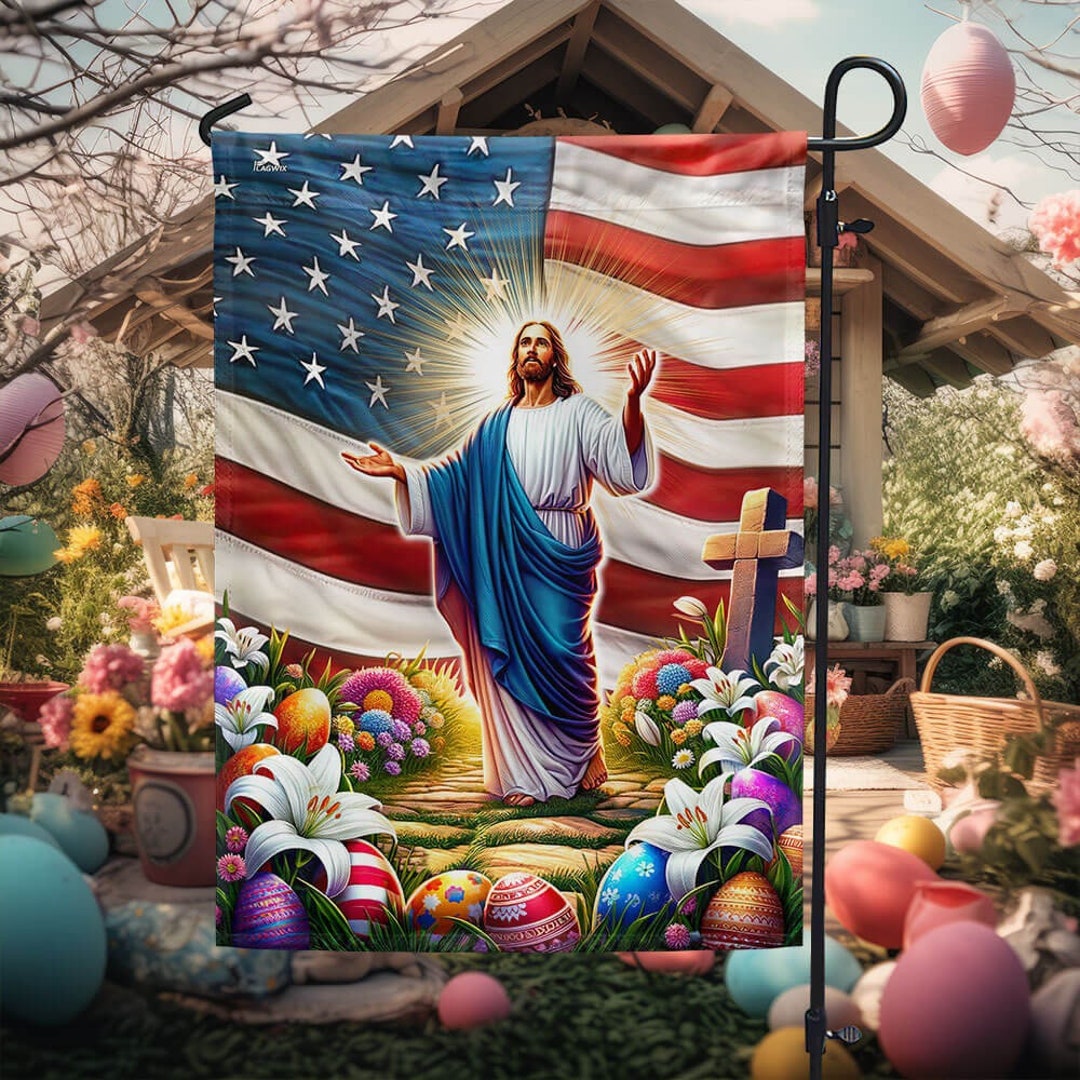 Jesus Easter American He is Risen Flag, Easter Garden Flag, Yard Decor ...