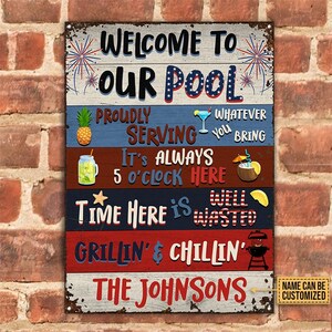 Personalized Pool Welcome Metal Signs, Funny Pool Sign, Outdoor Sign ...