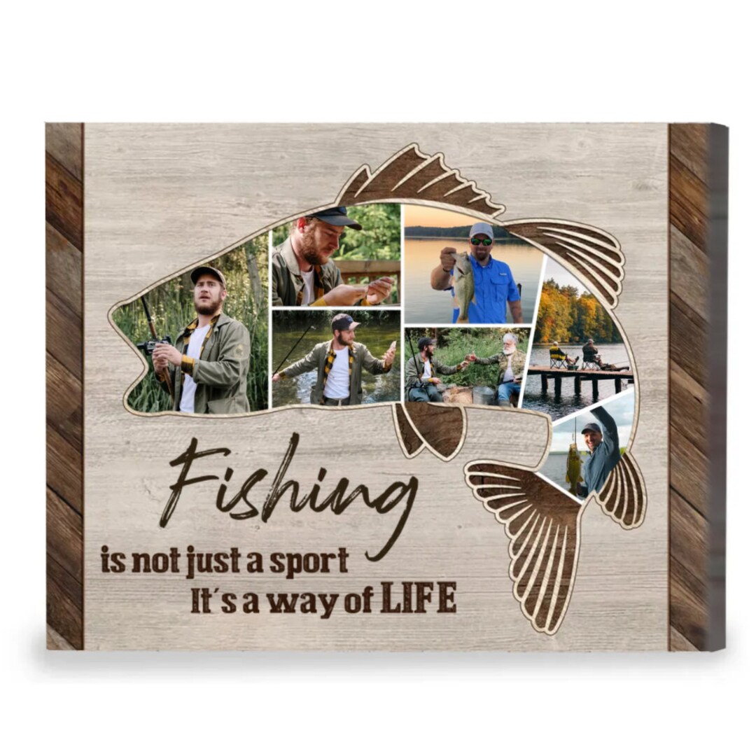 Bass Fish Photo Collage Personalized Canvas Print, Bass Fishing for Dad ...