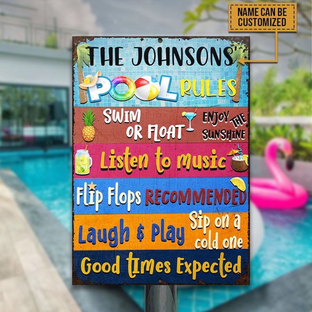 Swimming Pool Rules Good Times Metal Sign, Funny Pool Sign, Outdoor ...