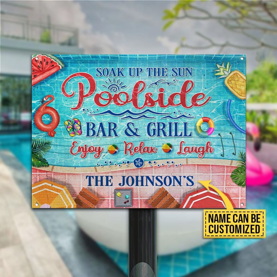 Swimming Pool Bar and Grill Relax Metal Signs, Funny Pool Sign, Outdoor ...