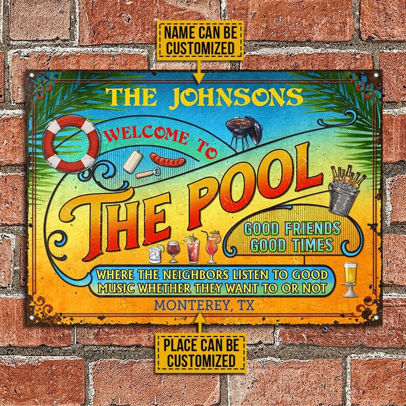 Personalized Welcome Pool Metal Signs, Funny Pool Sign, Outdoor Sign ...