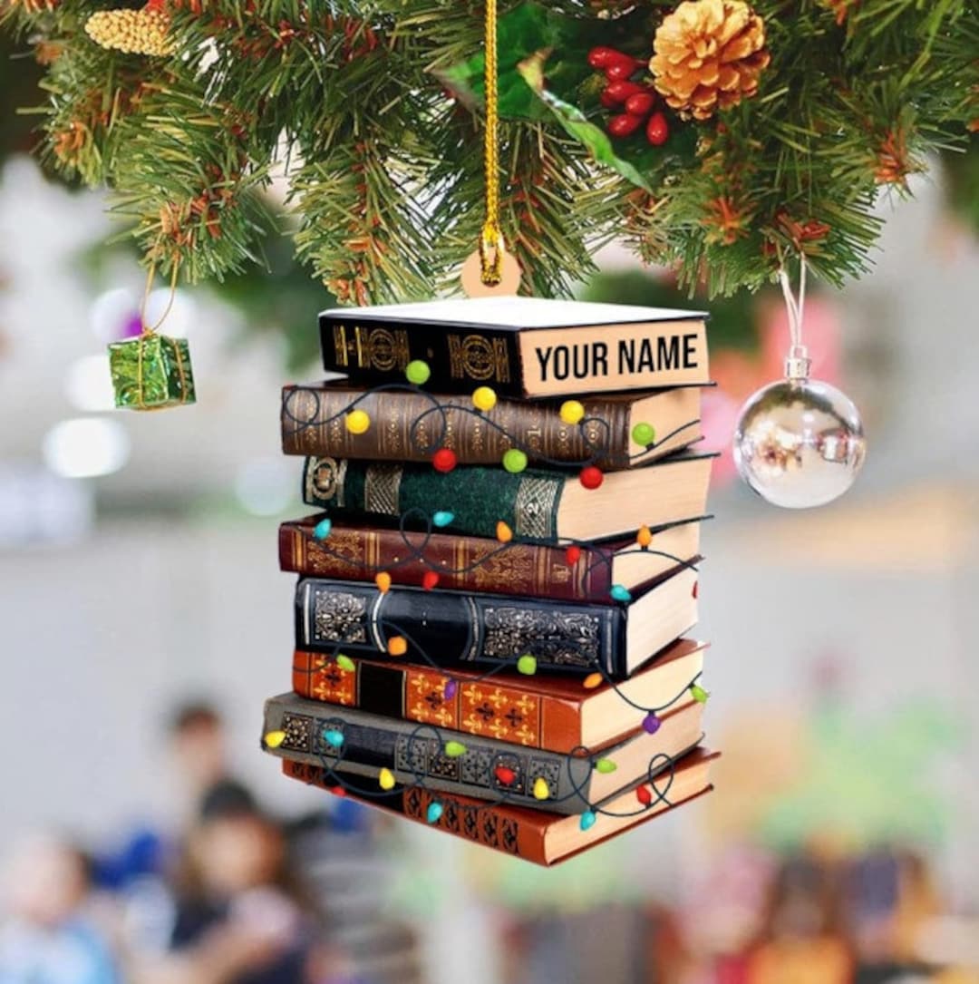 Personalized Books Ornament, Vintage Books Christmas Light Ornament ...
