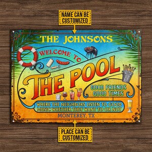 Personalized Welcome Pool Metal Signs, Funny Pool Sign, Outdoor Sign ...