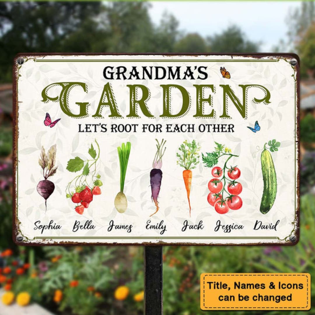 Grandma Fresh Garden Metal Sign, Let's Root for Each Other, Custom Kids ...