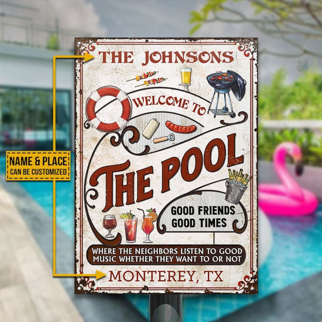 Personalized Pool Grilling Chilling, Funny Pool Sign, Outdoor Sign ...