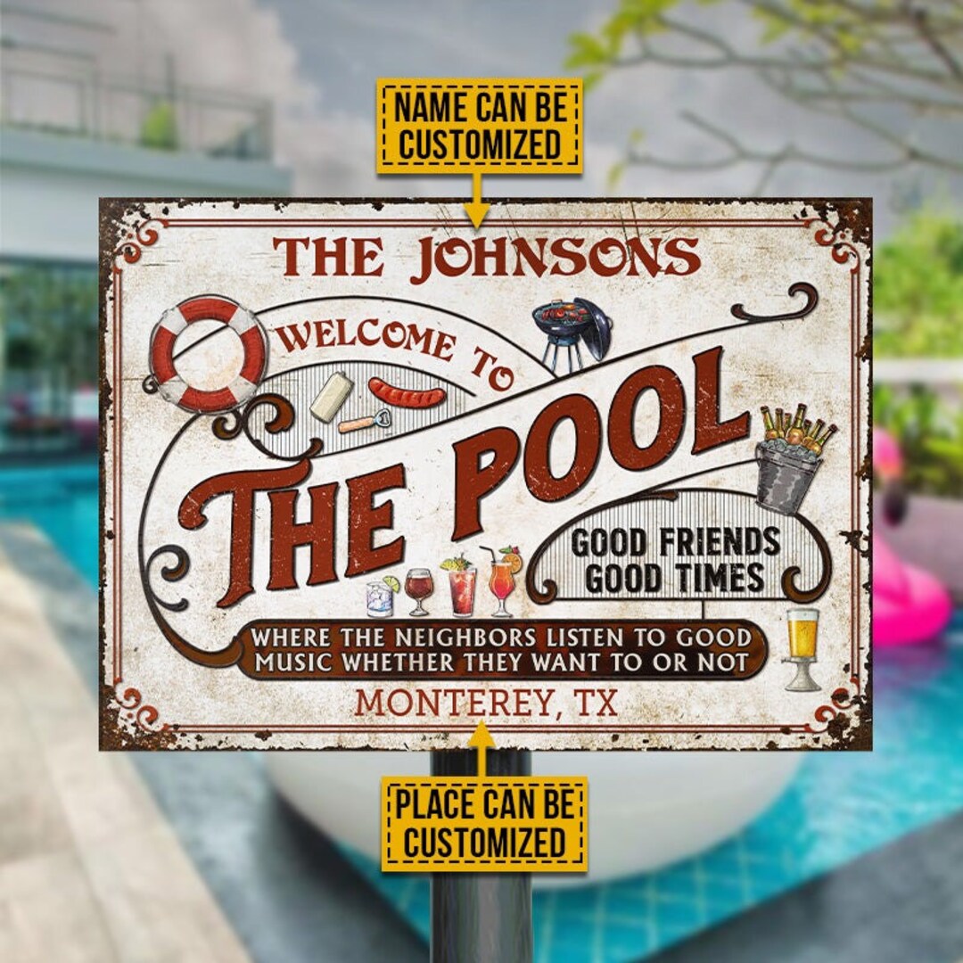 Personalized Pool Grilling Red Custom Metal Signs, Funny Pool Sign ...
