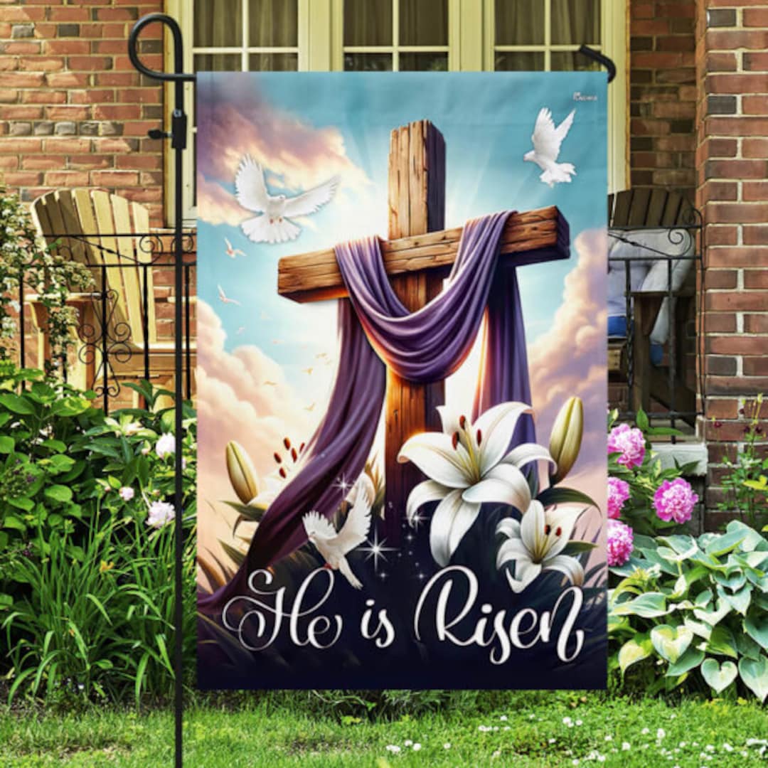 He is Risen the Resurrection of Jesus Easter Christian Cross Flag ...