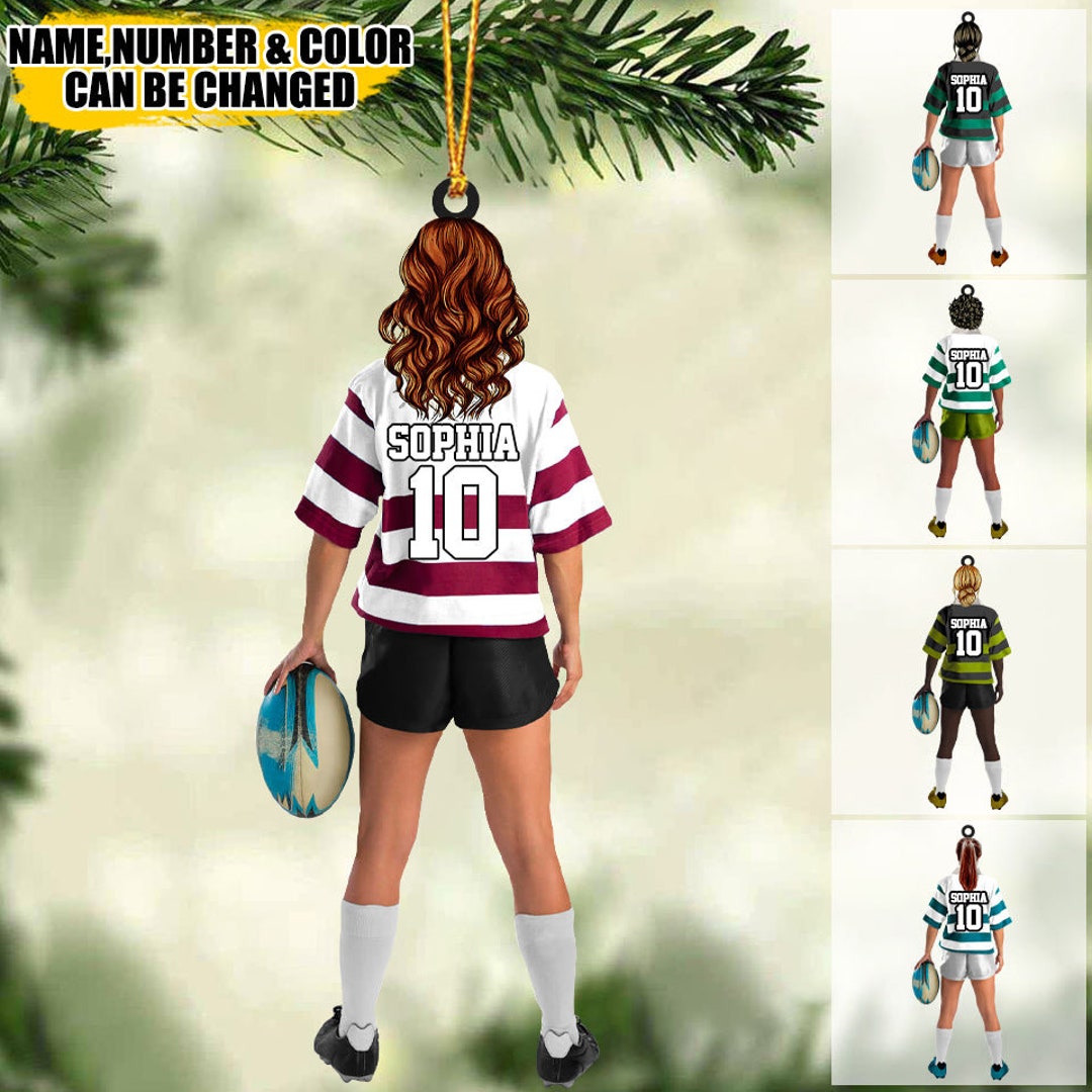 Personalized Rugby Female/girl/woman Player Acrylic Christmas Ornament ...