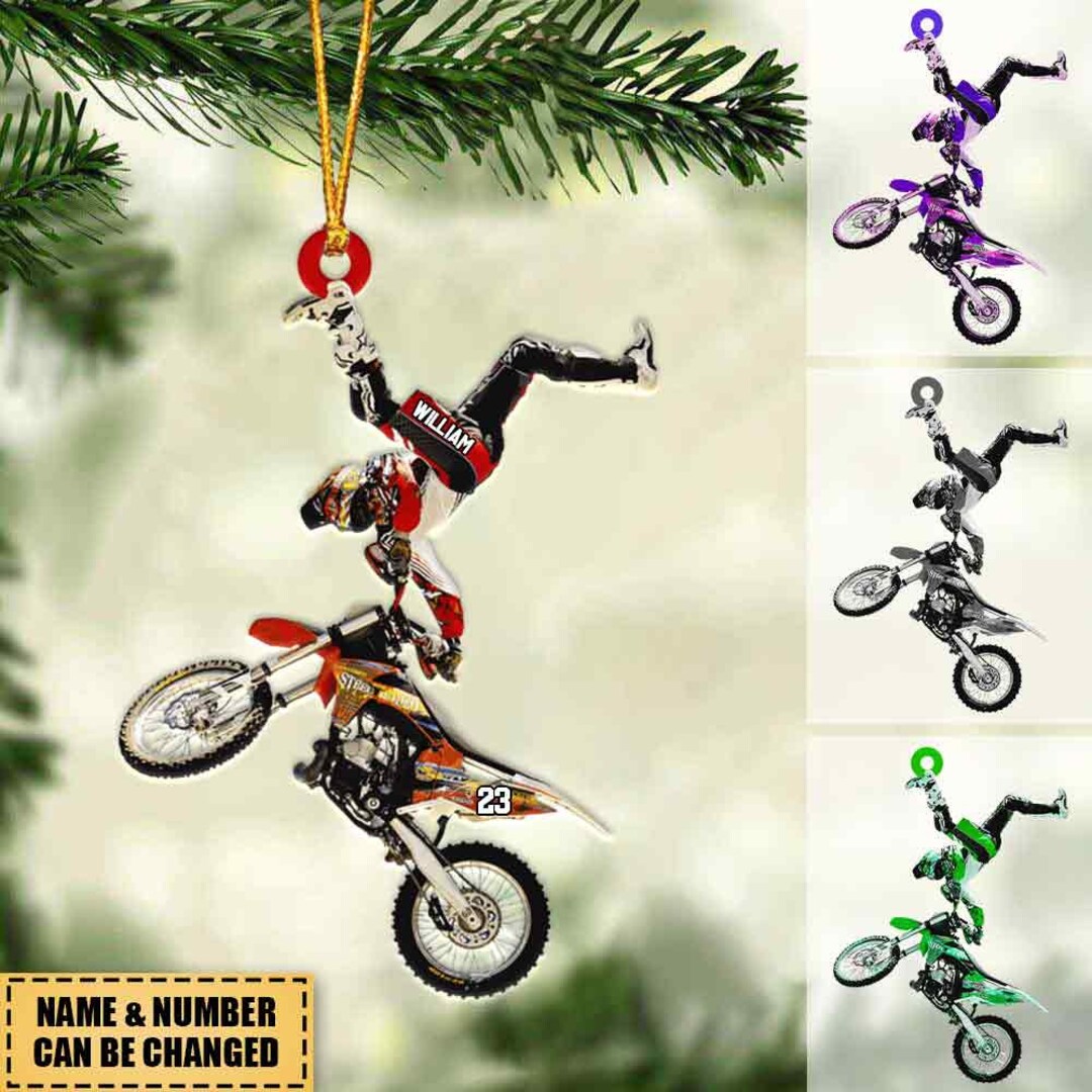 Personalized Flying Motocross Dirt Bike Christmas Ornament, Custom Name ...