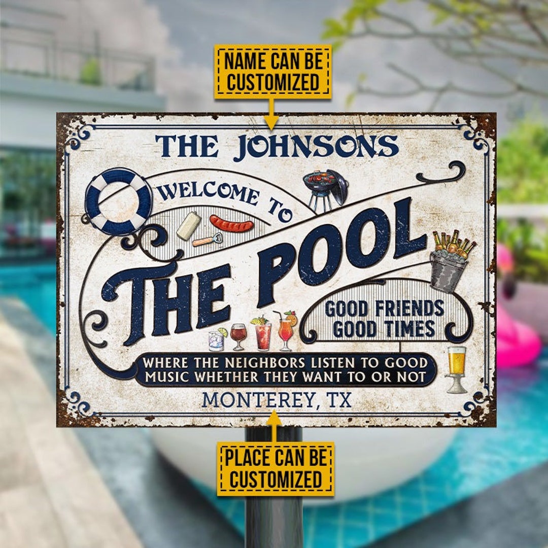 Personalized Pool Grilling Blue Custom Metal Signs, Funny Pool Sign ...