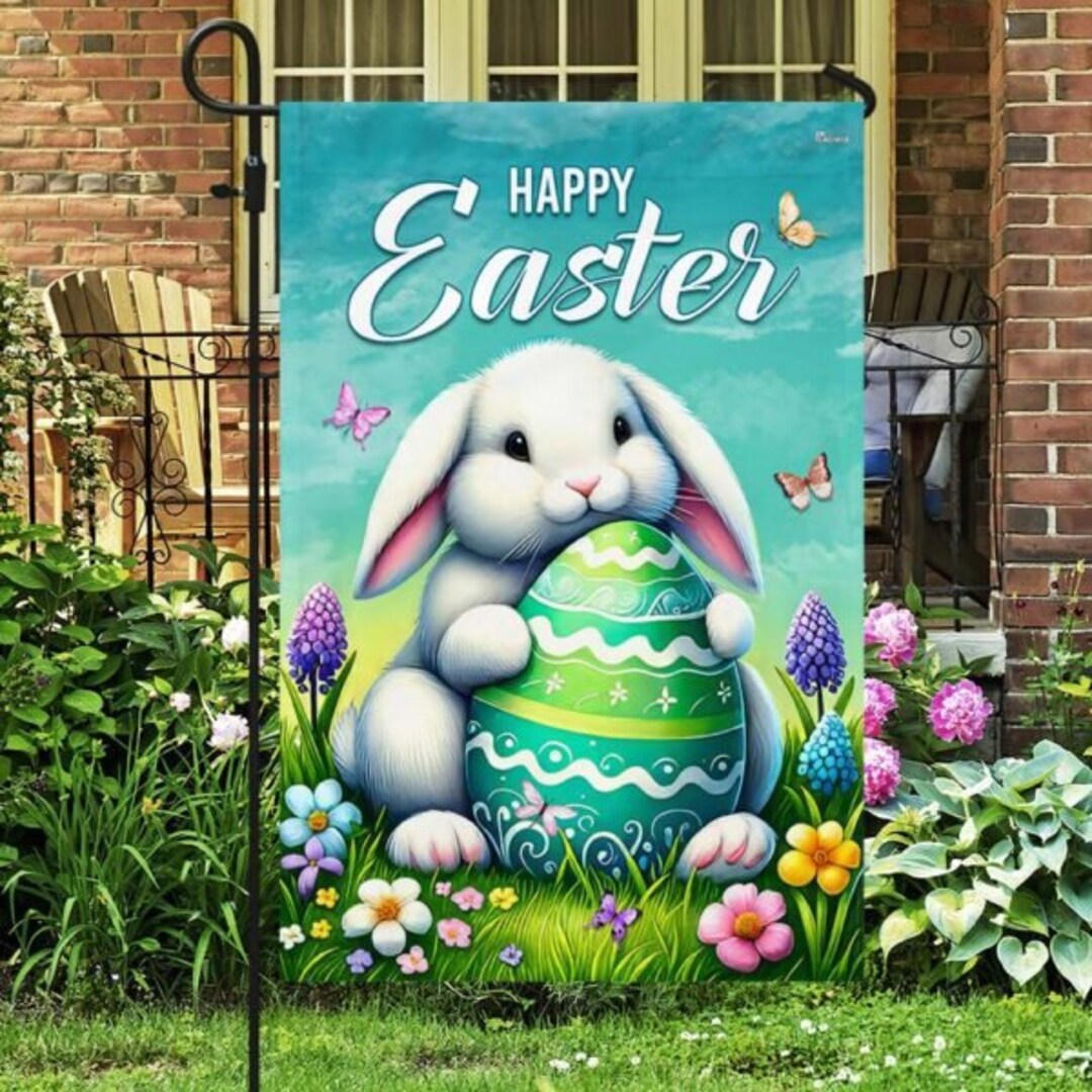 Happy Easter Bunny Egg Flag, Easter Garden Flag, Easter Egg Flag, Jesus ...