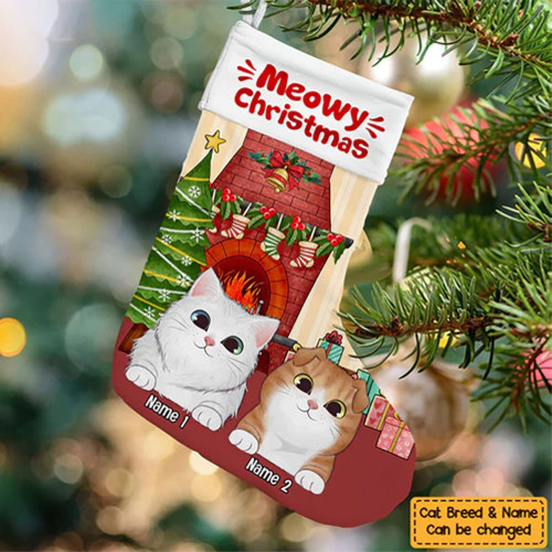 Personalized Cat Christmas Stockings, Cat Christmas Stocking, Custom ...