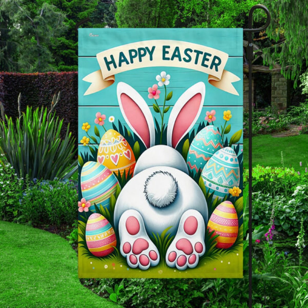 Happy Easter Bunny Egg Flag, Easter Garden Flag, Easter Egg Flag, Jesus ...