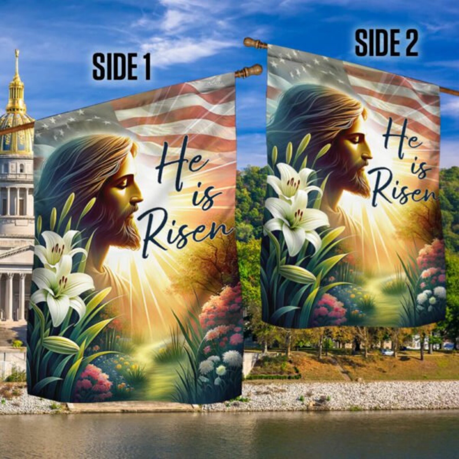 Easter Day Jesus He is Risen Flag, Easter Garden Flag, Yard Decor ...