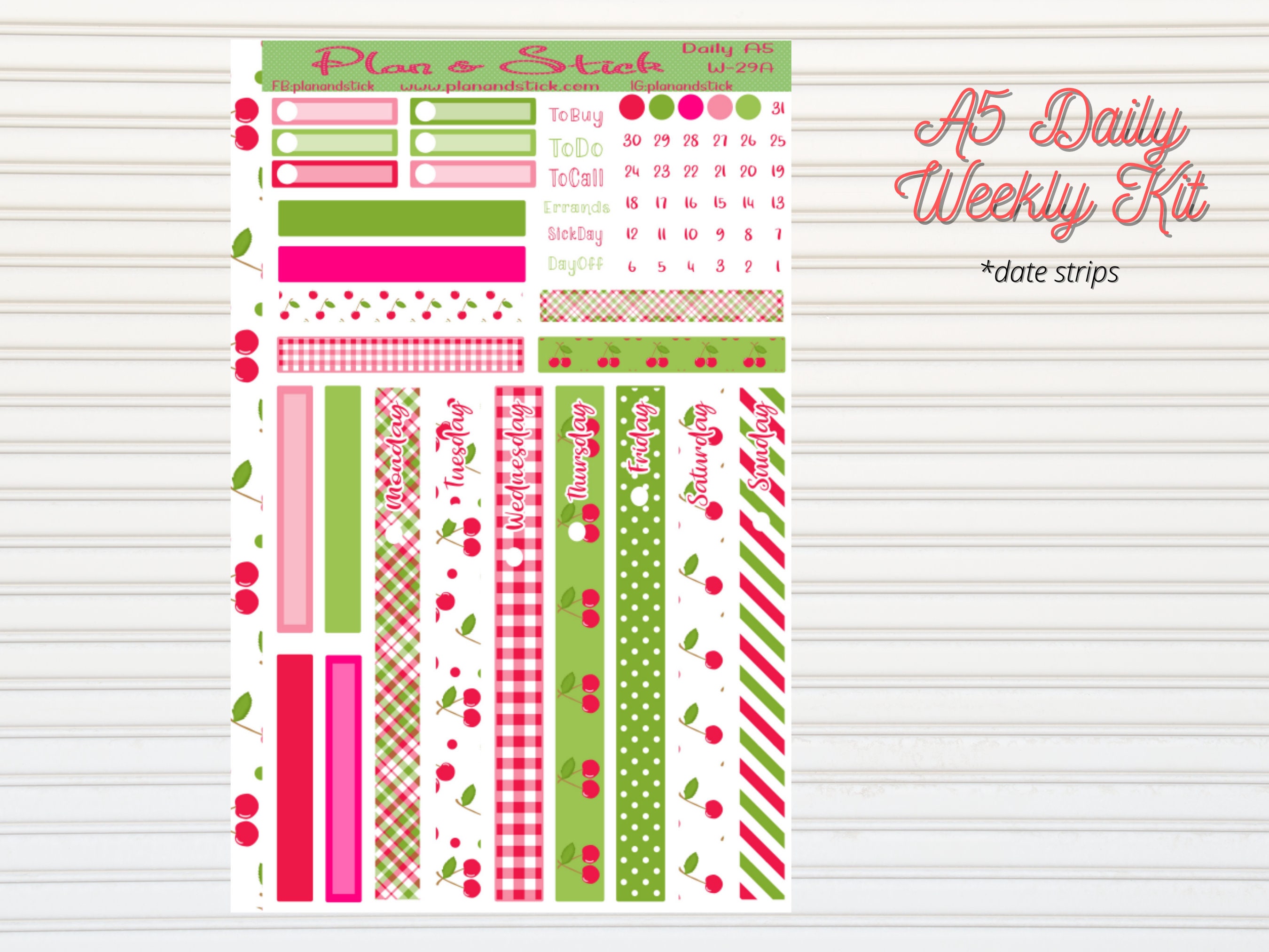 W-29 A5 Add On Stickers| Cherry Surprise Daily Planner Weekly Sticker ...