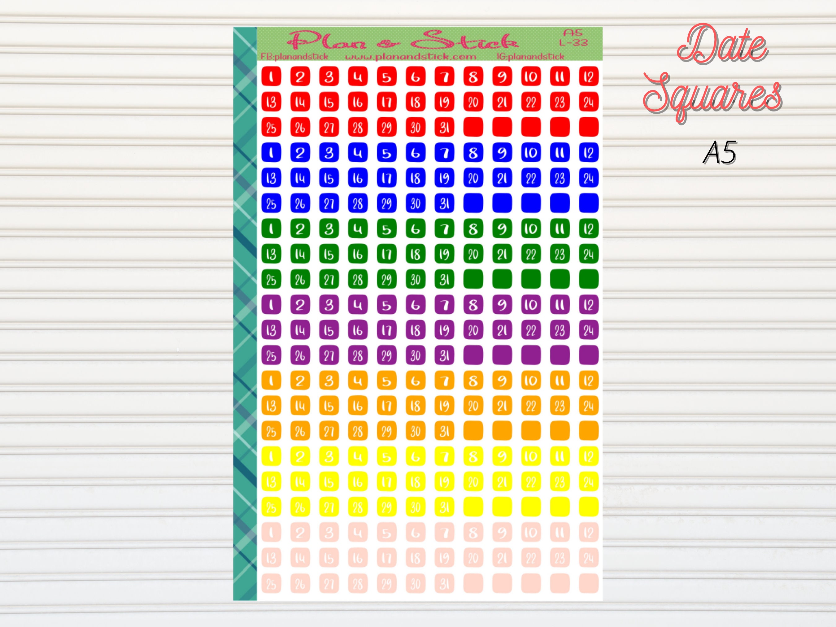 Paper Calendars & Planners Plum Paper A5 7x9 L-73 Date Square label ...