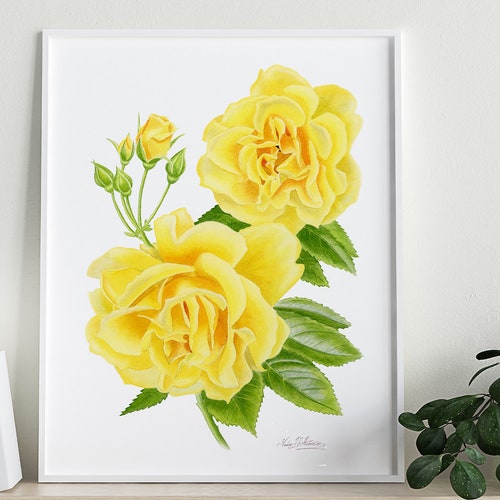 Yellow Rose Flower Yellow Rose Art Print Flower Wall - Etsy