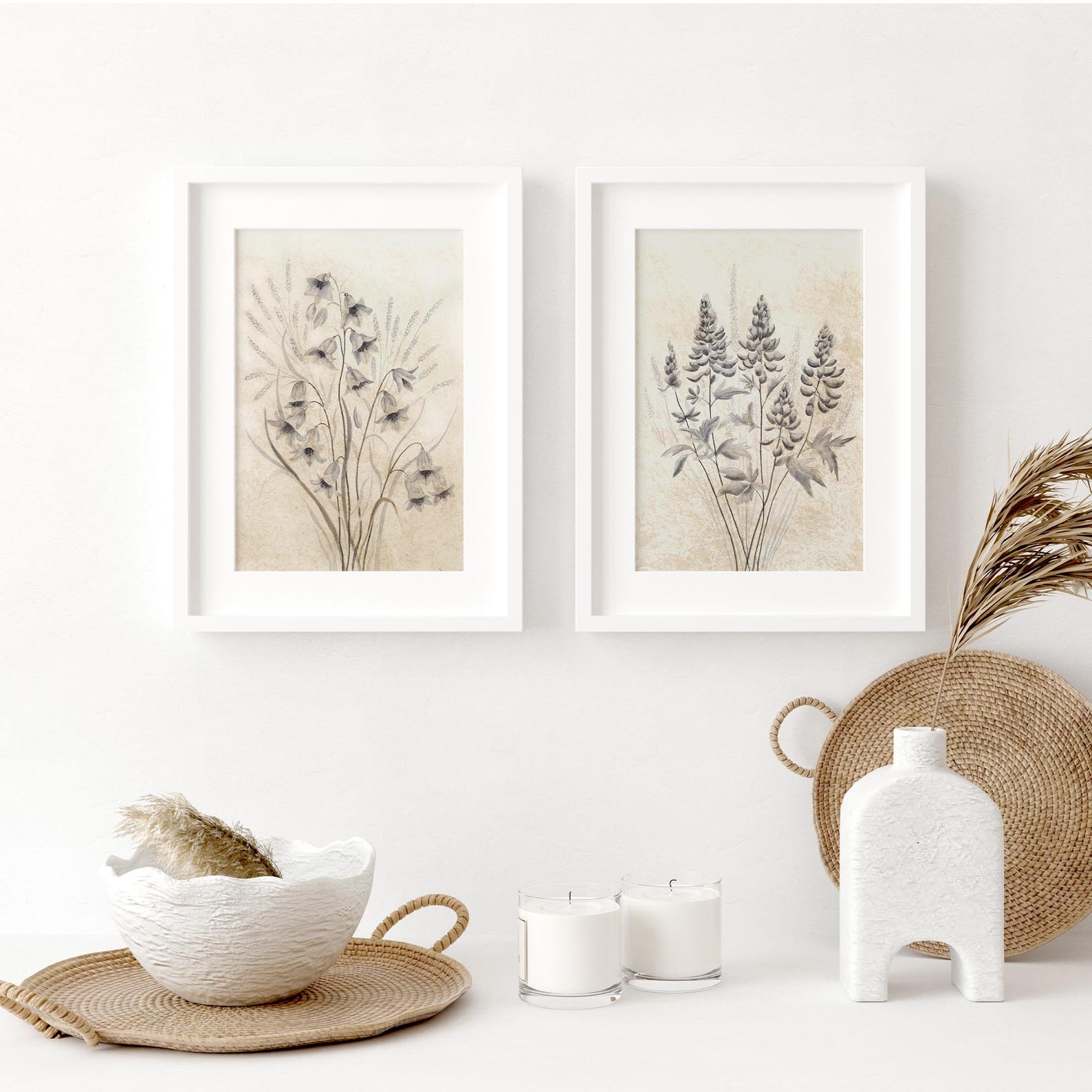 Rustic Wall Art Wildflower Prints Set of 2 Prints Vintage Poster Flower ...