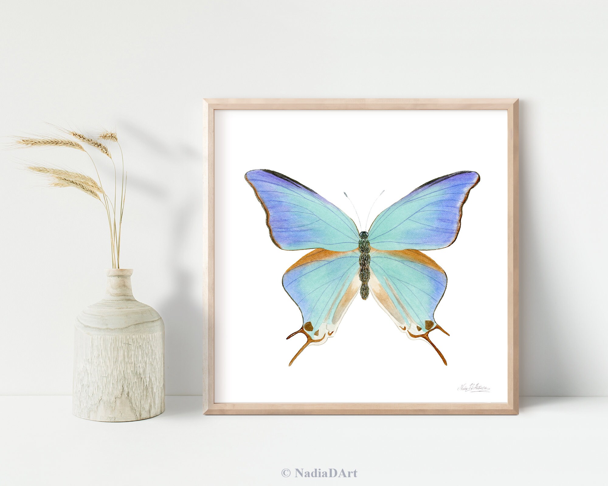 Teal Blue Butterfly Print Blue Butterfly Wall Decor - Etsy