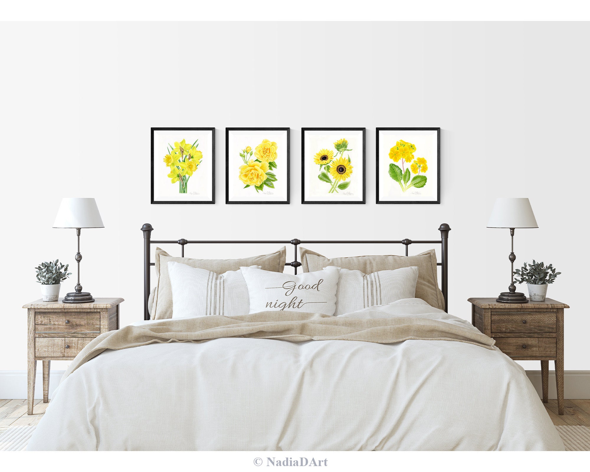 YELLOW FLOWER ART print set of 4 yellow flower watercolor | Etsy