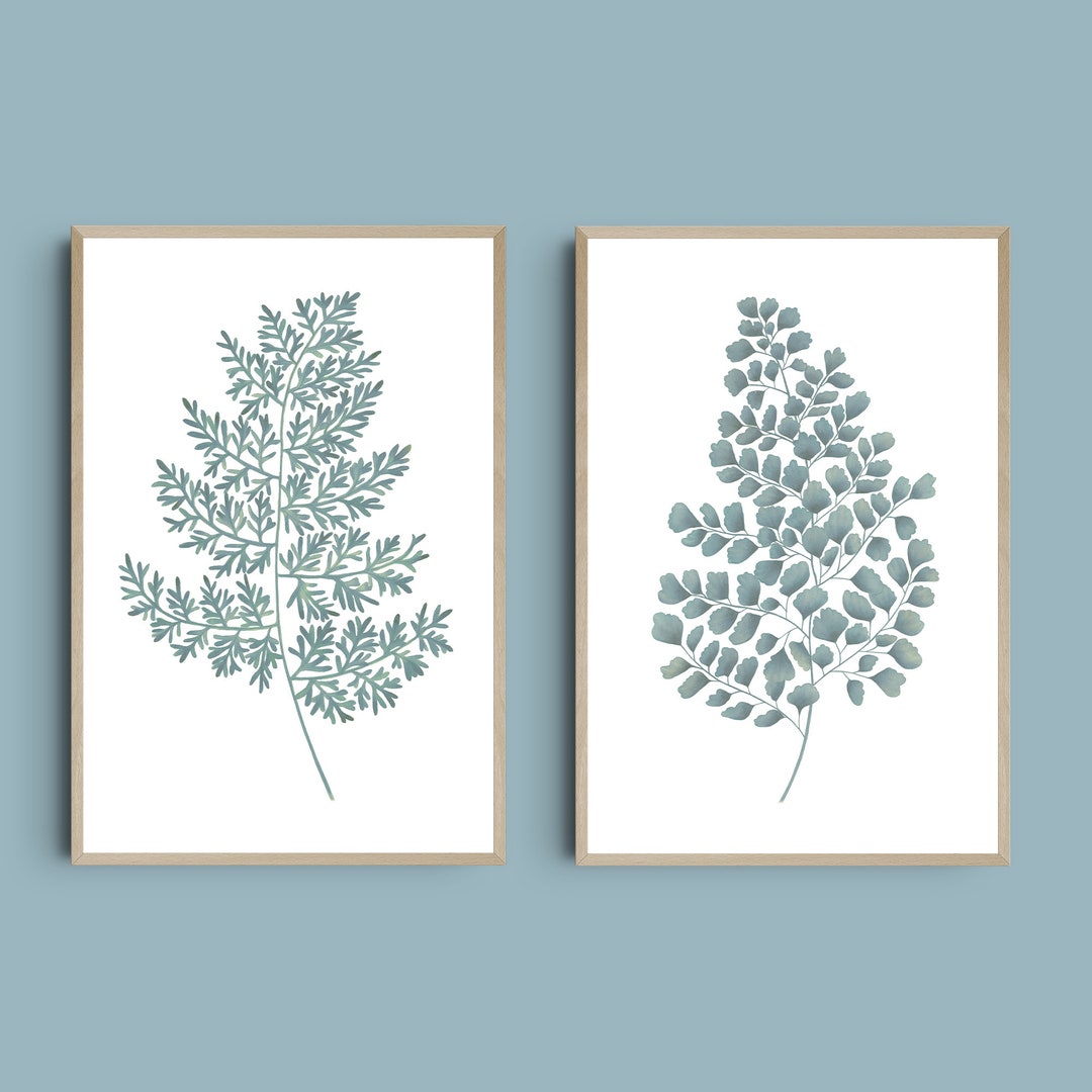 Watercolor Fern Print Set 2 Teal Blue Fern Botanical Print Painted Fern ...