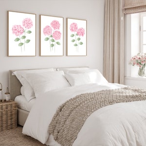Pink Hydrangea Print Set of 3 Hydrangea Painting Hydrangea Watercolor ...