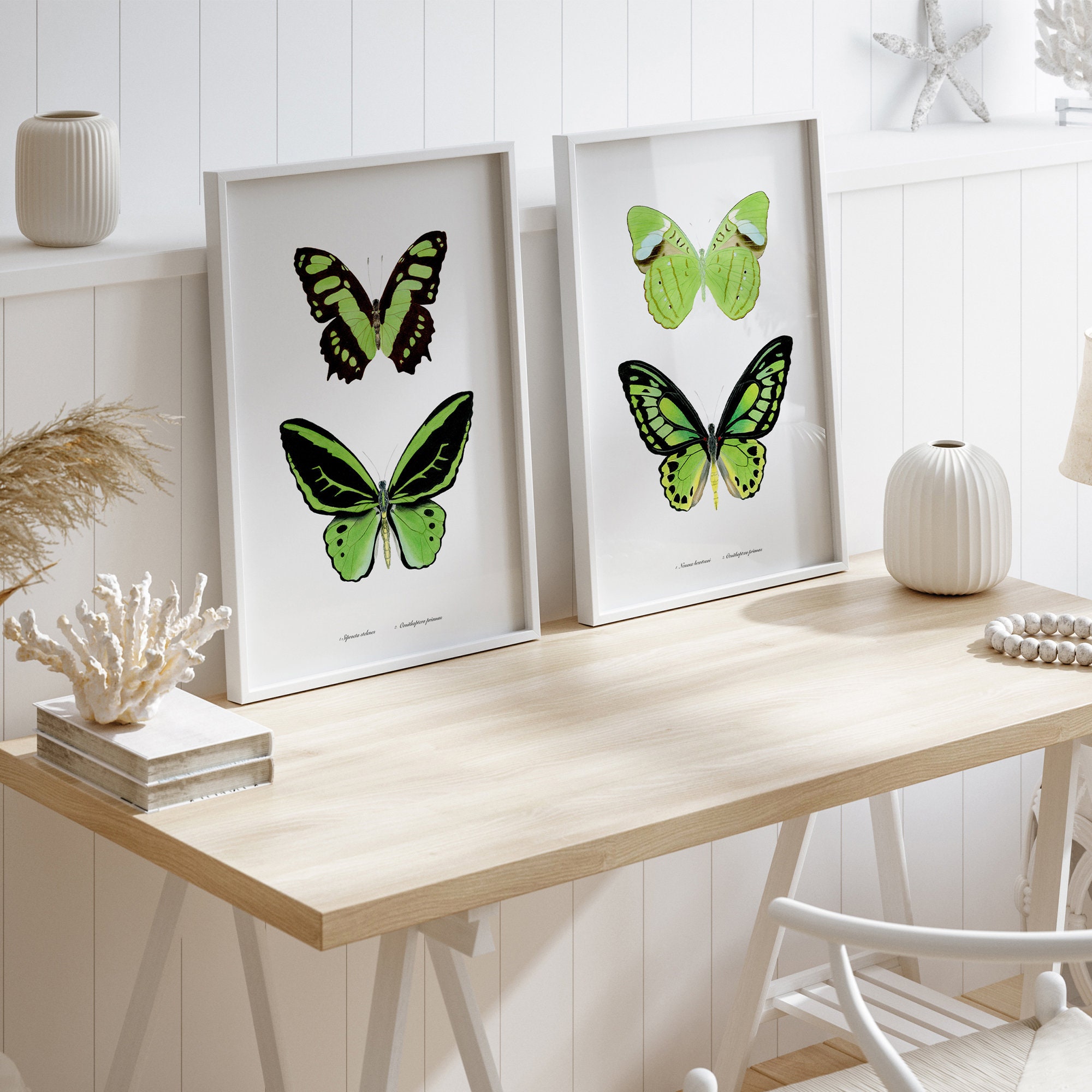 Green Butterfly Print Set of 2 Dark Green Wall Art Watercolor Butterfly ...