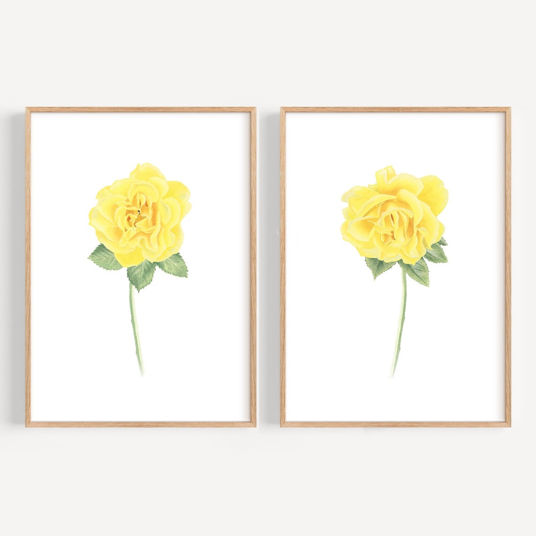 Yellow Rose Art Print Set of 2, Yellow Rose Painting, Minimalist Floral ...