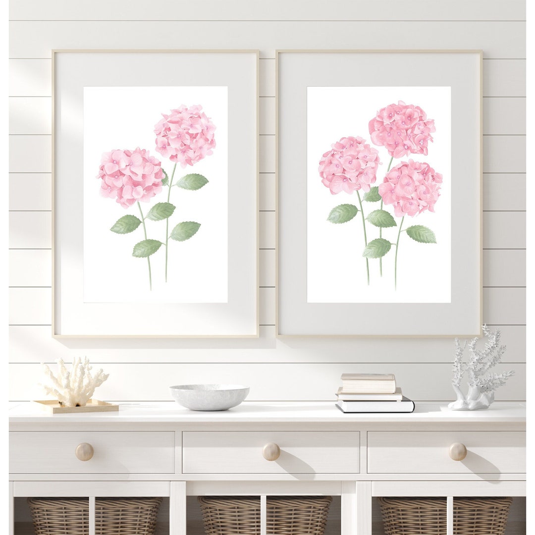 Pink Hydrangea Painting Hydrangea Print Set of 2 Hydrangea Art Print ...