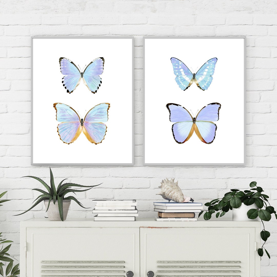 Aqua Blue Butterfly Prints, Botanical Print Set of 2 Prints, Butterfly ...