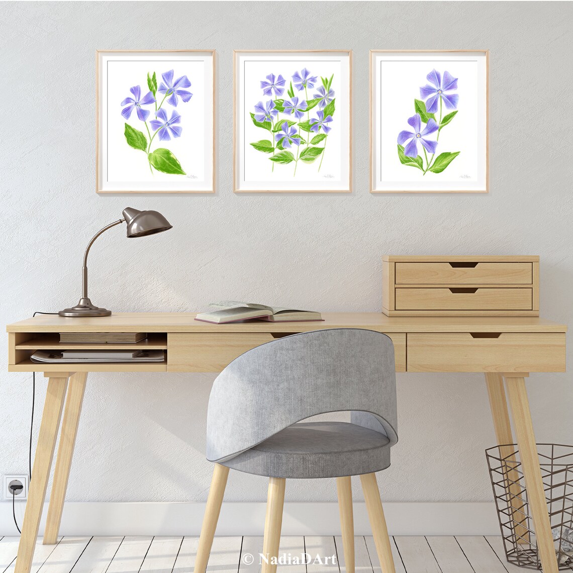 PERIWINKLE PRINT SET of 3, Periwinkle Watercolor Painting, Periwinkle ...
