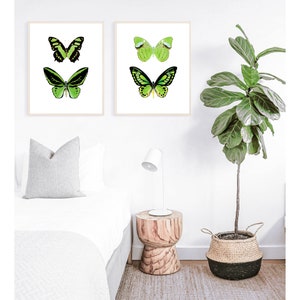 Green Butterfly Print Set of 2 Dark Green Wall Art Watercolor Butterfly ...