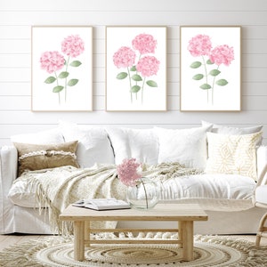 Pink Hydrangea Print Set of 3 Hydrangea Painting Hydrangea Watercolor ...