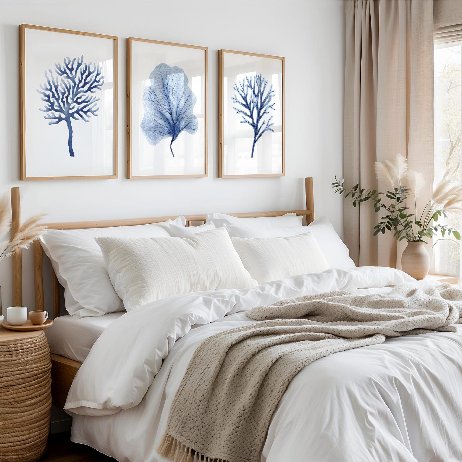 Blue Coral Prints Set 3 Navy Blue Wall Art Coastal Wall Art Nautical ...