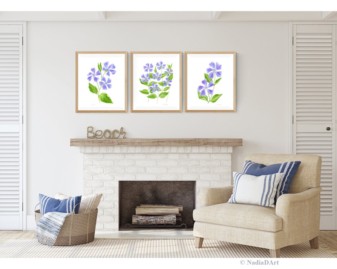 PERIWINKLE PRINT SET of 3 Periwinkle Watercolor Painting | Etsy