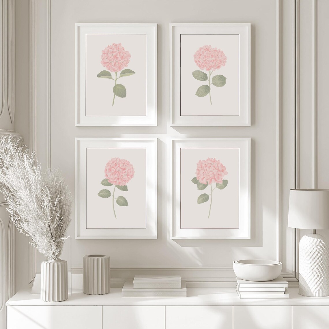 Light Pink Wall Art Pink Hydrangea Print Set of 4 Blush Pink Wall Art ...