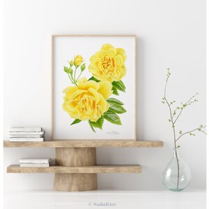 YELLOW ROSE FLOWER Art Print, Yellow Rose Watercolor Painting, Yellow ...