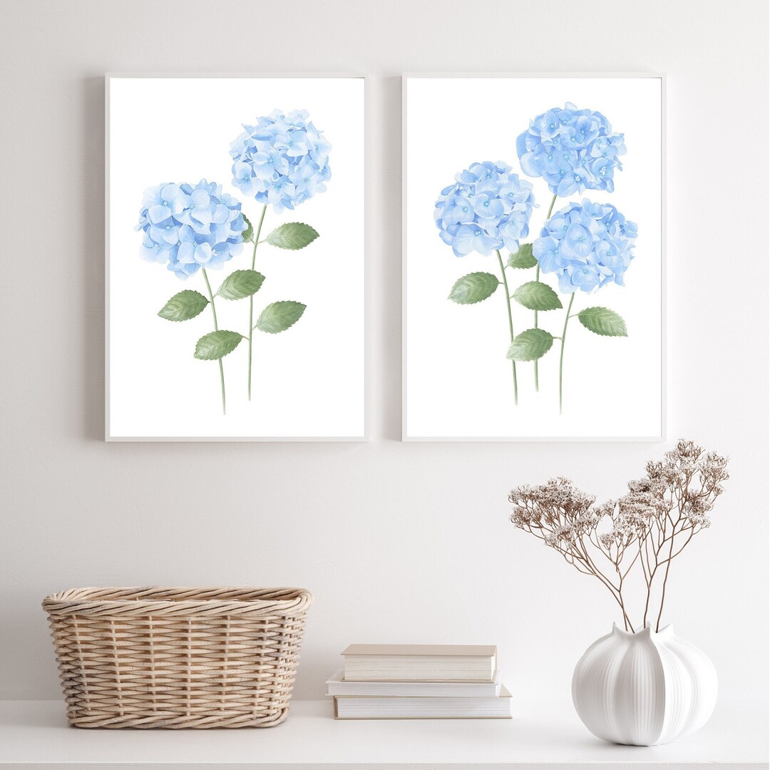 Blue Hydrangea Painting Hydrangea Print Set of 2 Watercolor Hydrangea ...
