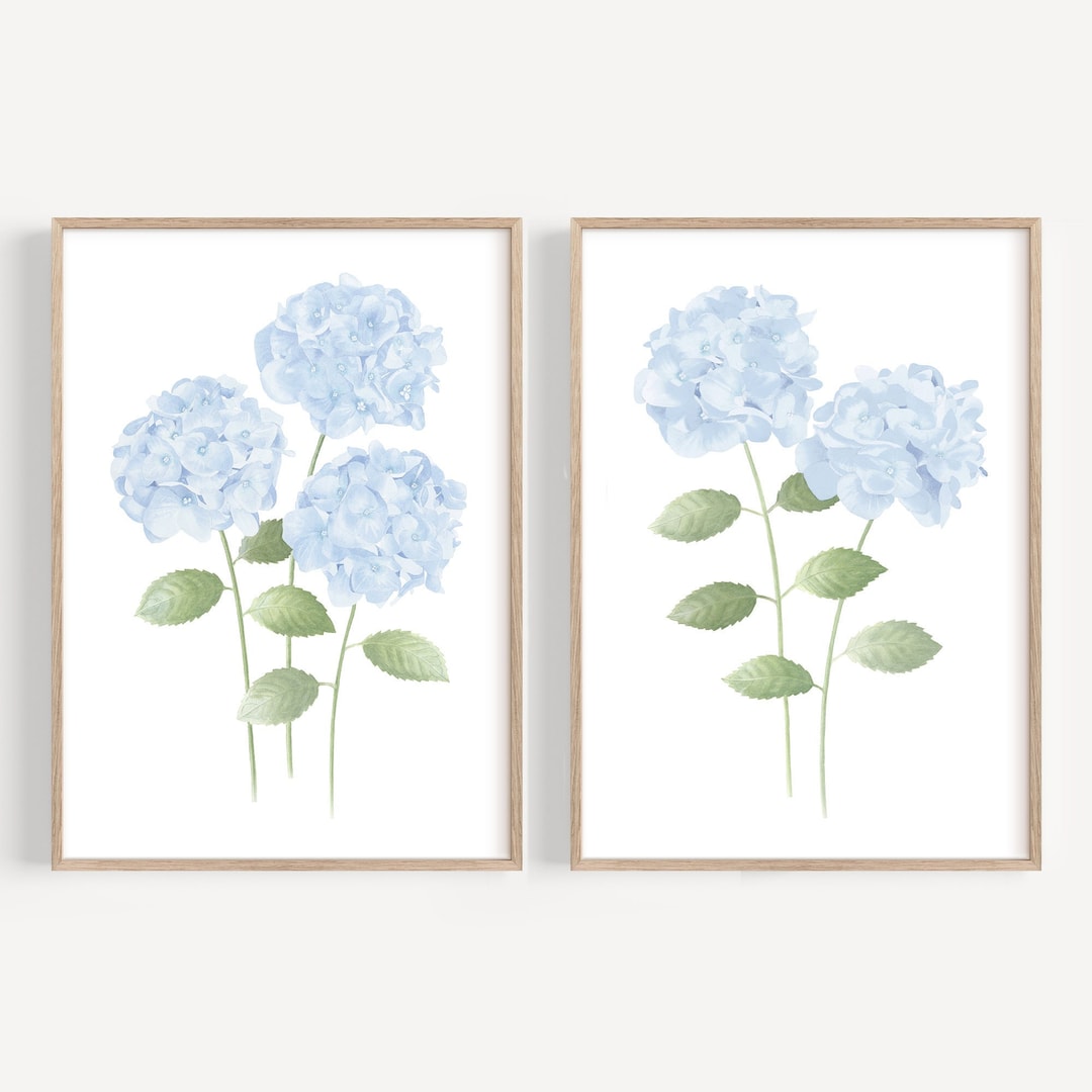 Light Blue Hydrangea Print Set of 2 Hydrangea Painting Modern ...